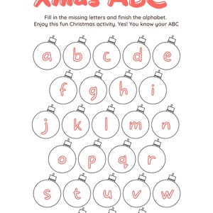 4 Page Christmas ABC Worksheet, Holiday Party Game, Christmas Printable ...