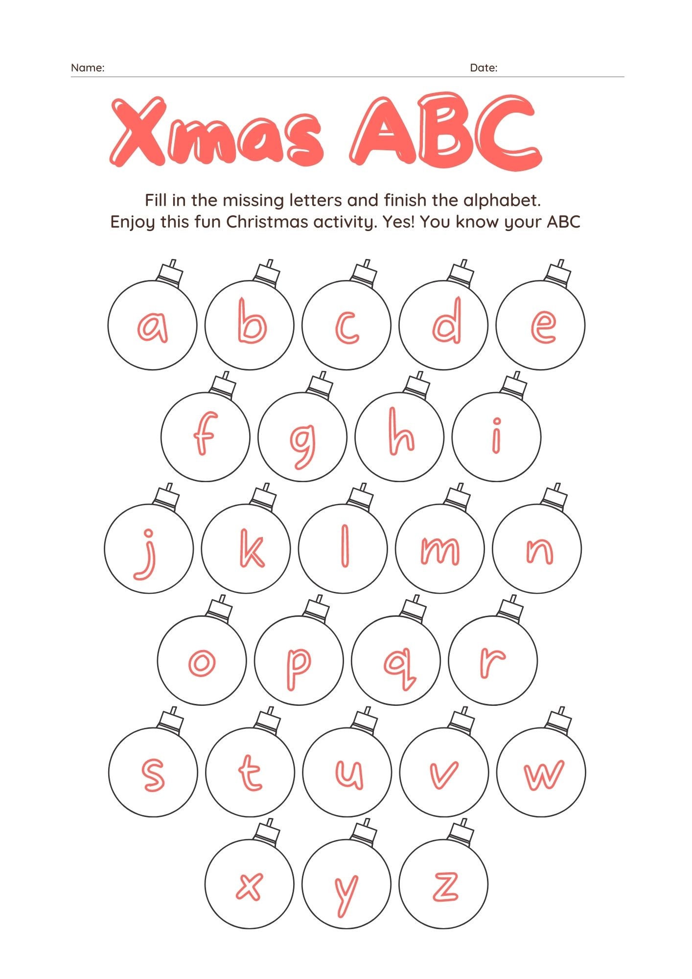 4 Page Christmas ABC Worksheet, Holiday Party Game, Christmas Printable ...