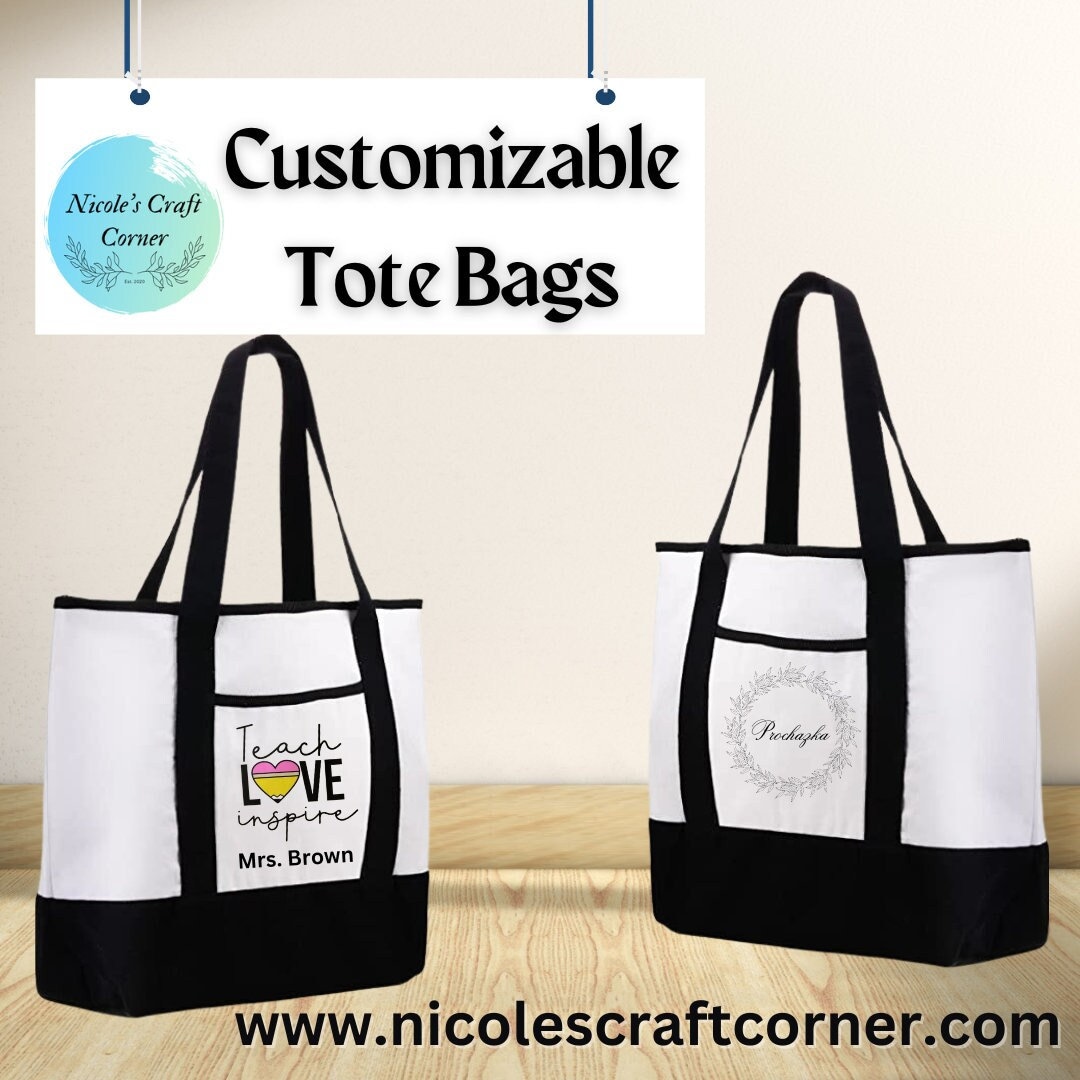 Customizable Canvas Tote Bags; Personalized Tote Bag, Custom Tote Bag ...