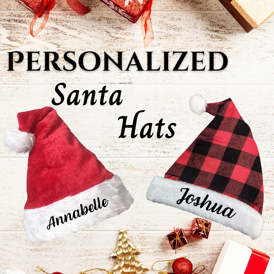 Personalized Santa Hat: Red Velvet or Buffalo Plaid Christmas Hat - Etsy
