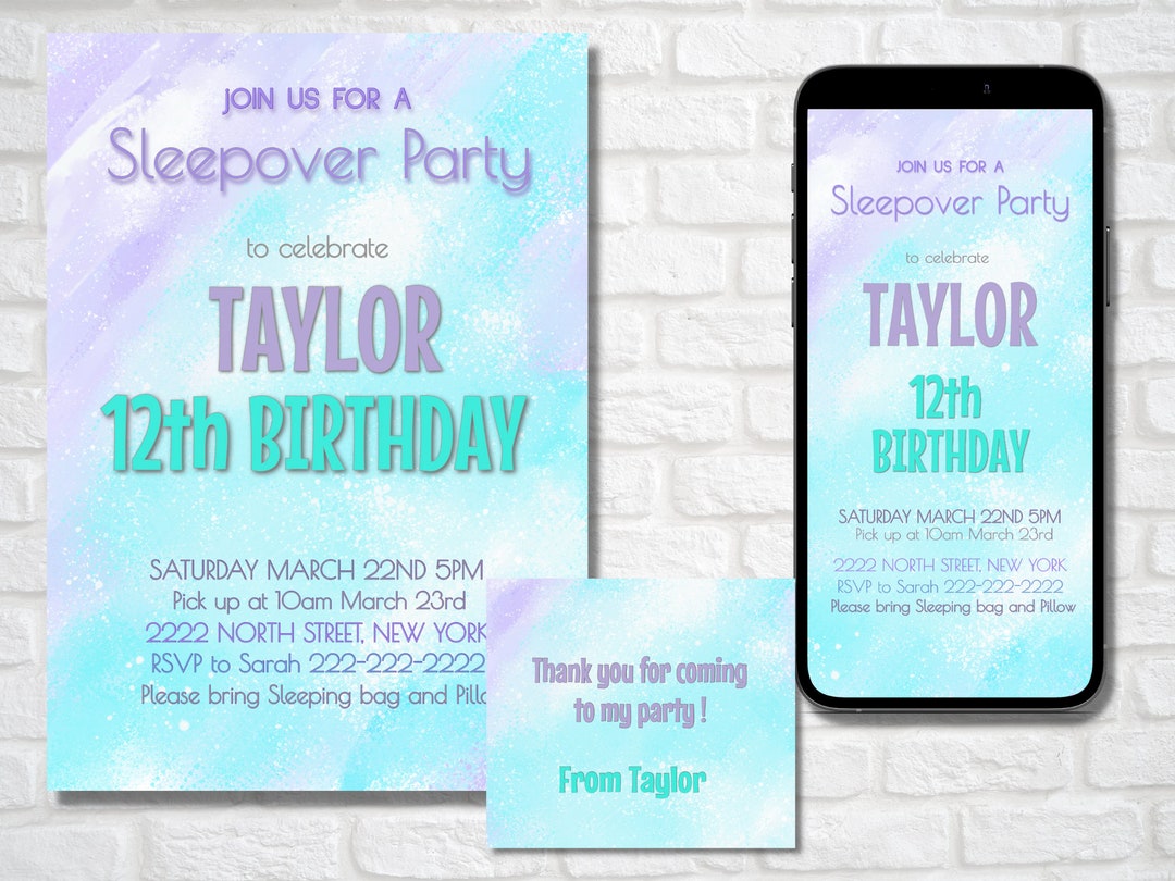 Sleepover Birthday Invitation, Tween Birthday, Teen Birthday, Girl’s ...