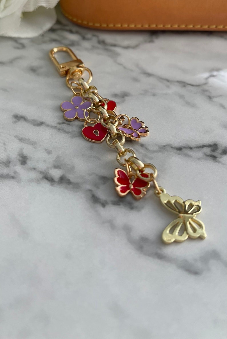 Butterfly Flower Purse Charm: Violet Red Bag Accessory - Etsy