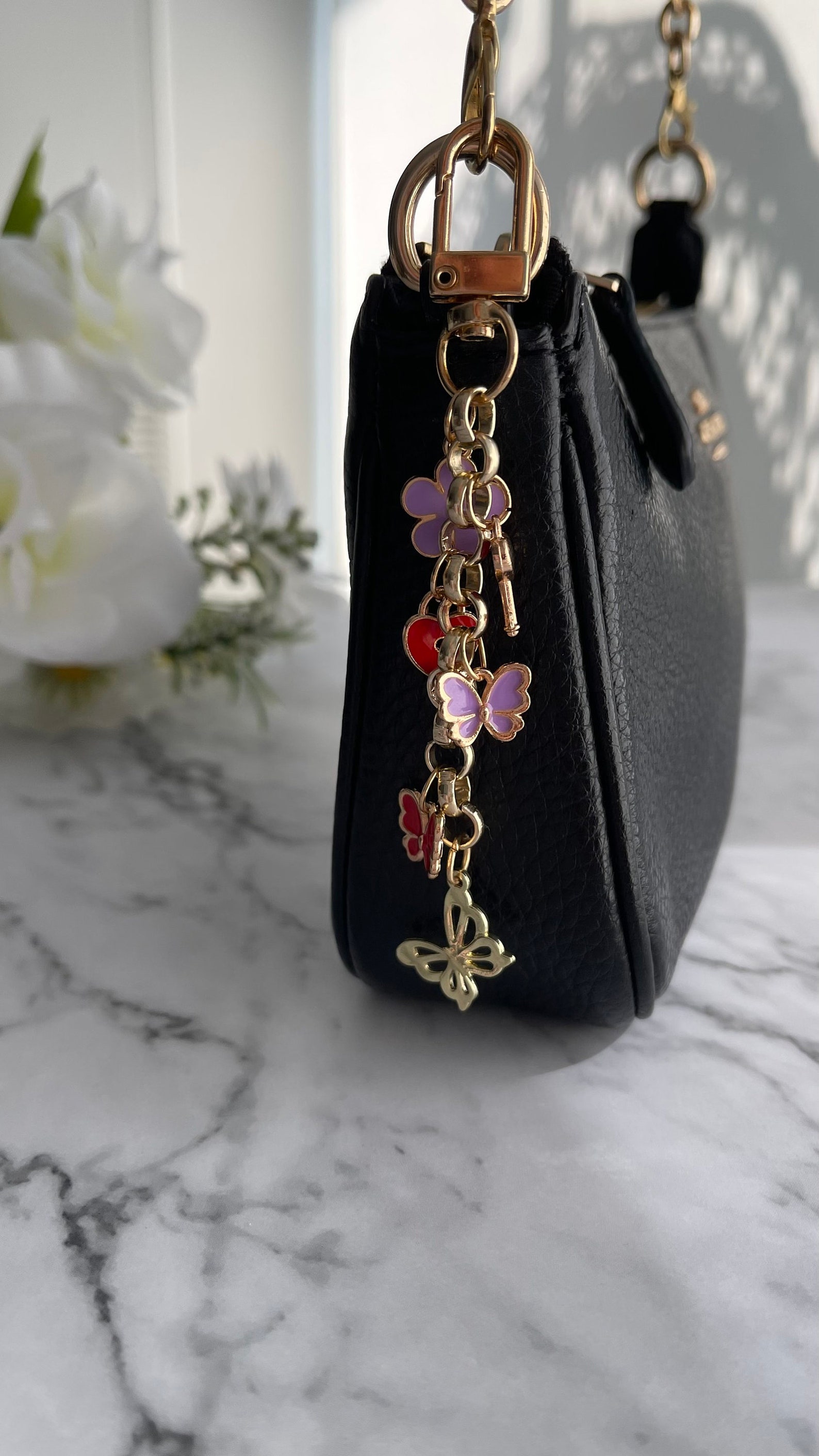 Butterfly Flower Purse Charm: Violet Red Bag Accessory - Etsy