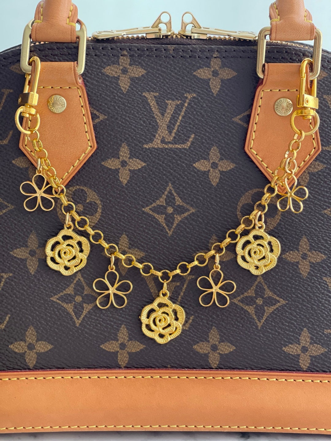 Vintage Style Gold Tone Floral Bag Charm - Etsy