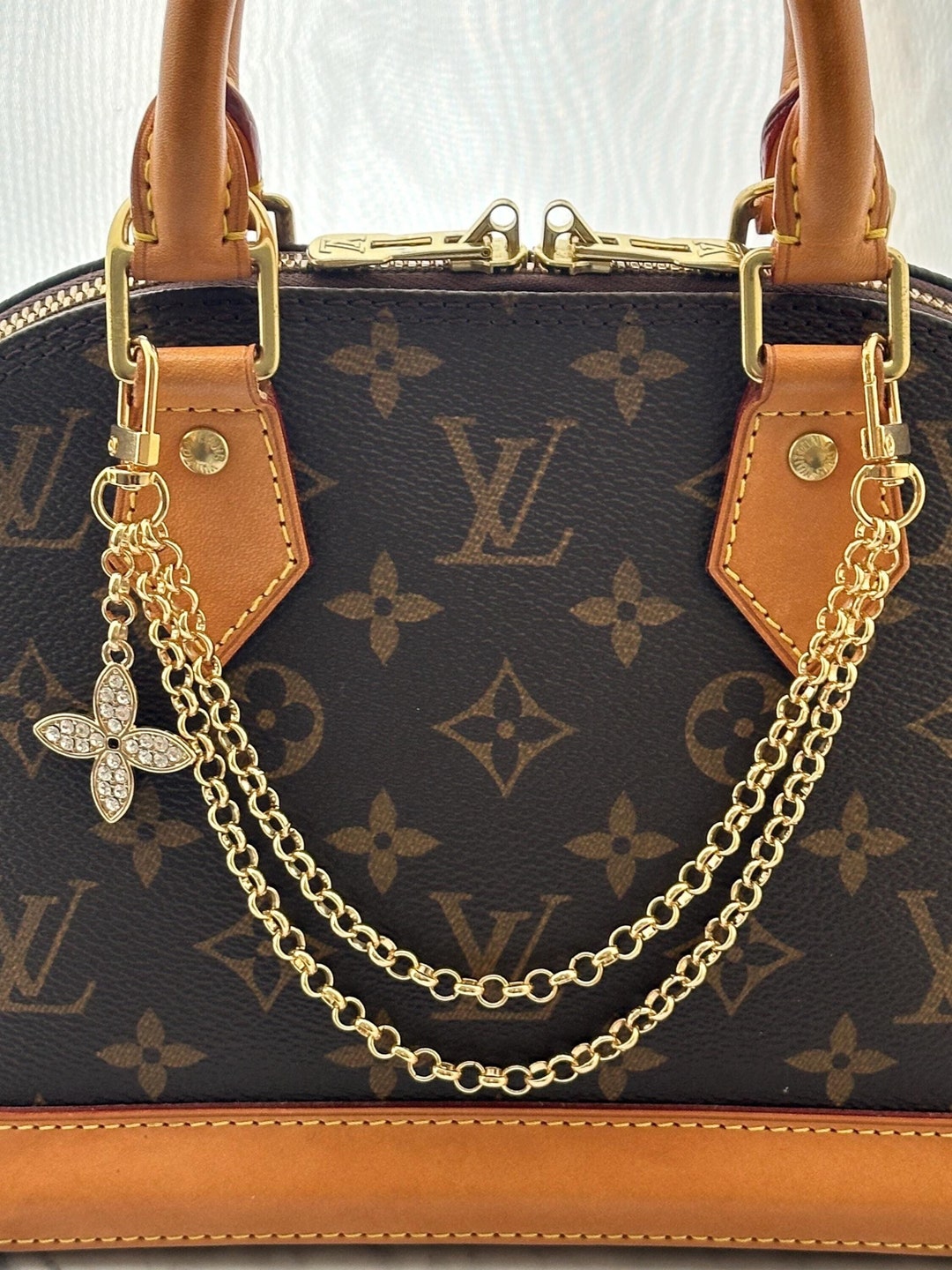 Gold Tone Double Chain Bag Charm: Rhinestone Blossom Accessory - Etsy