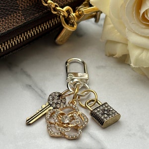 Mini Bling Lock and Key Charm. With Rhinestone Camellia Rose Pochette ...