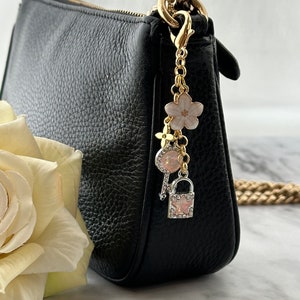 Mini Crystal Lock and Key Charm, With Blossom. 2-tone Gold/silver ...