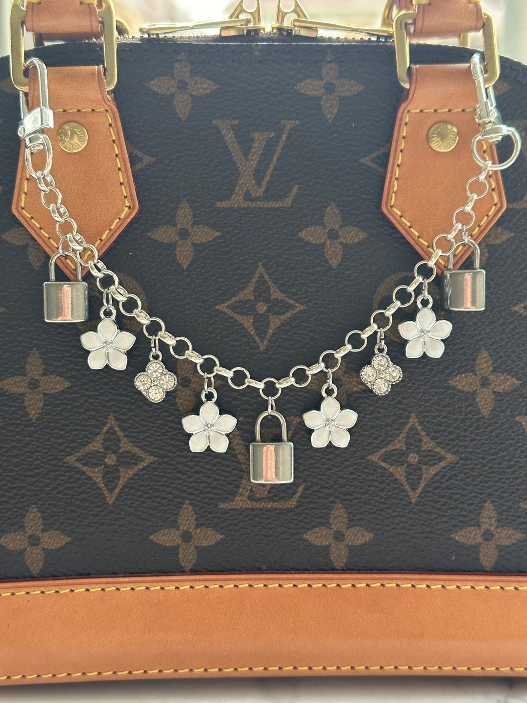 Silver Chain Purse Charm: Sakura Blossoms, Locks, Crystal Clovers - Etsy