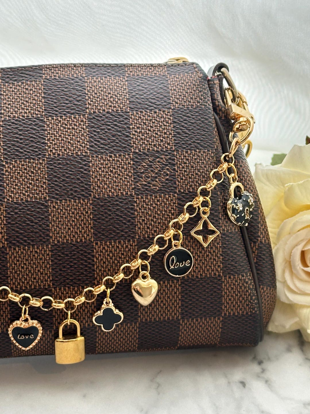 Black & Gold Dainty Multi Charms Bag Chain Charm - Etsy