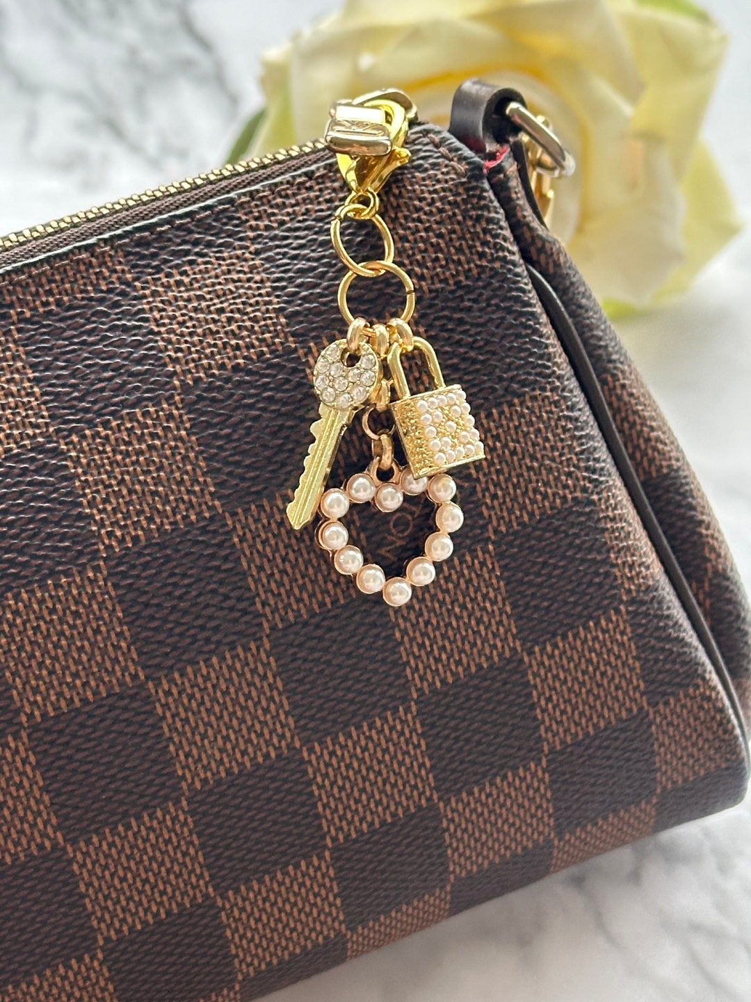 Mini Bling Purse Charm: Rhinestone Key, Pearl Heart, Lock Charm - Etsy