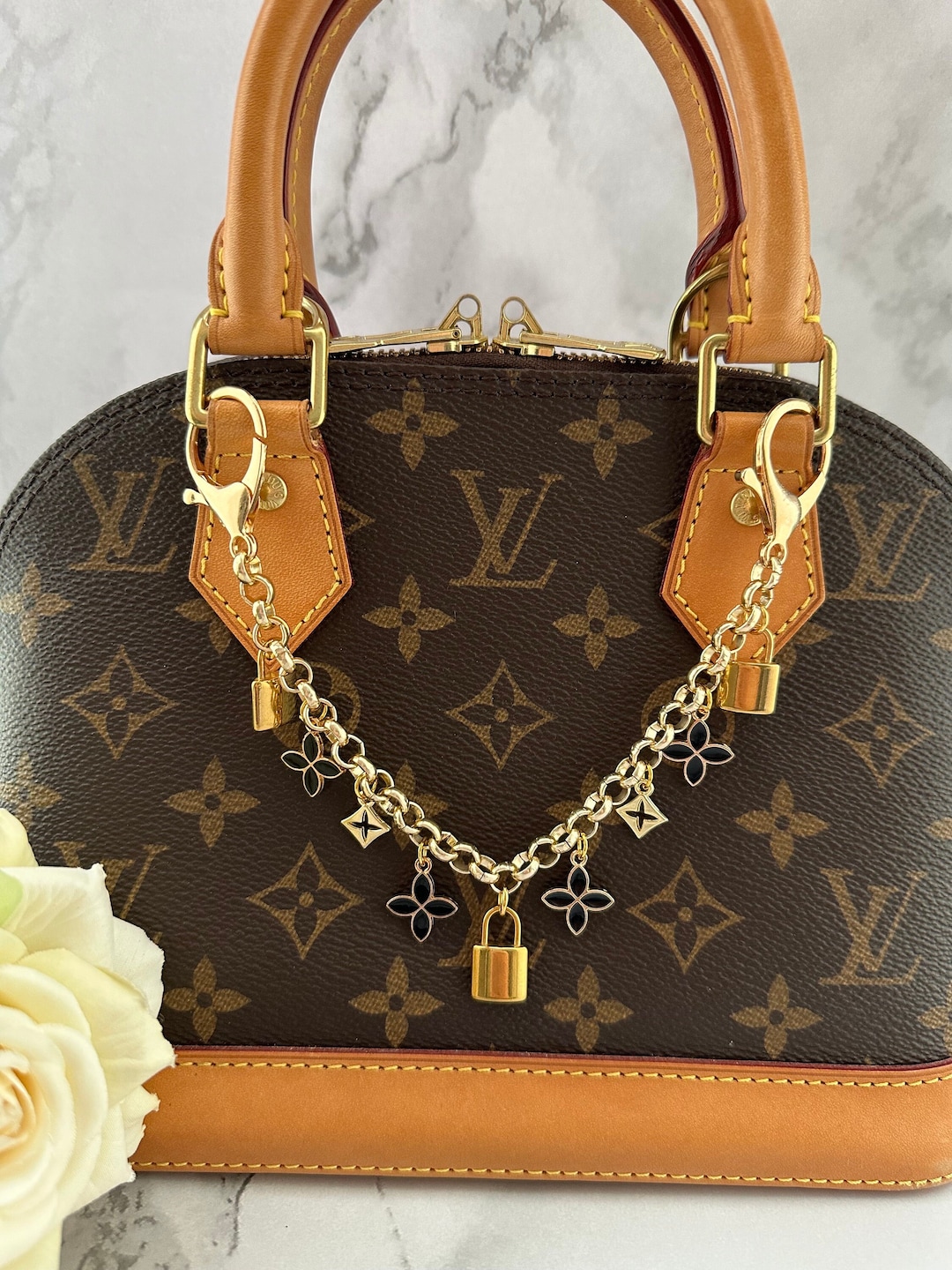 Gold Locks, Black and Mini Dainty Gold Clovers Chain Bag Charm - Etsy