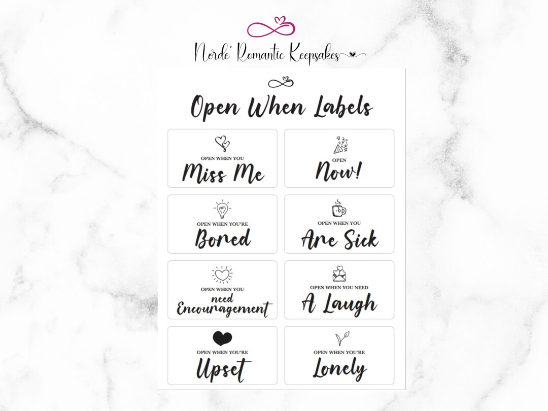 OPEN WHEN Printable Labels for Gifts or Letters, Romantic Gift Idea for ...