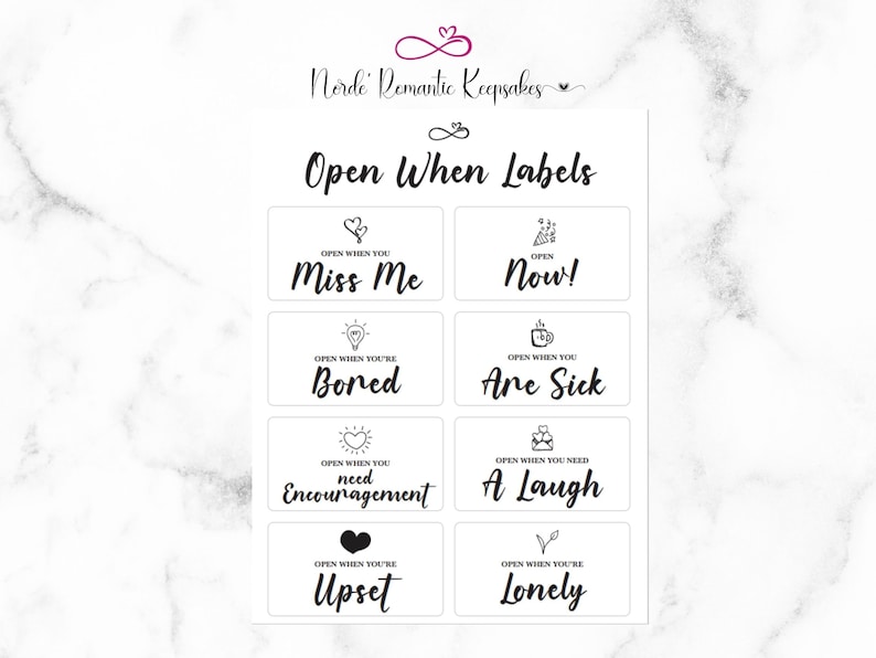 OPEN WHEN Printable Labels for Gifts or Letters, Romantic Gift Idea for ...