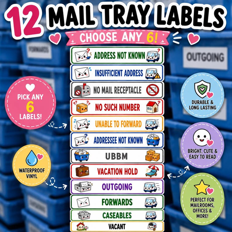 Kawaii Postal Tray Labels Stickers Mail Carrier Case Labels of Your ...