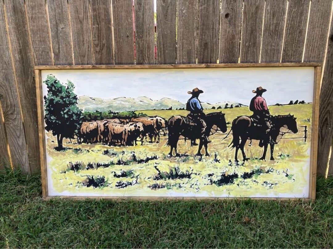Cowboy & Cattle Western Wall Art | Rustic Ranch Decor | Large Wooden ...
