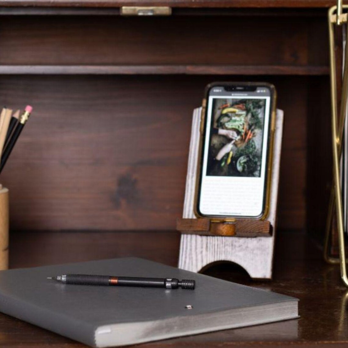 Pine Phone Stand, Farmhouse Phone Holder, Rustic Wooden Phone Stand ...