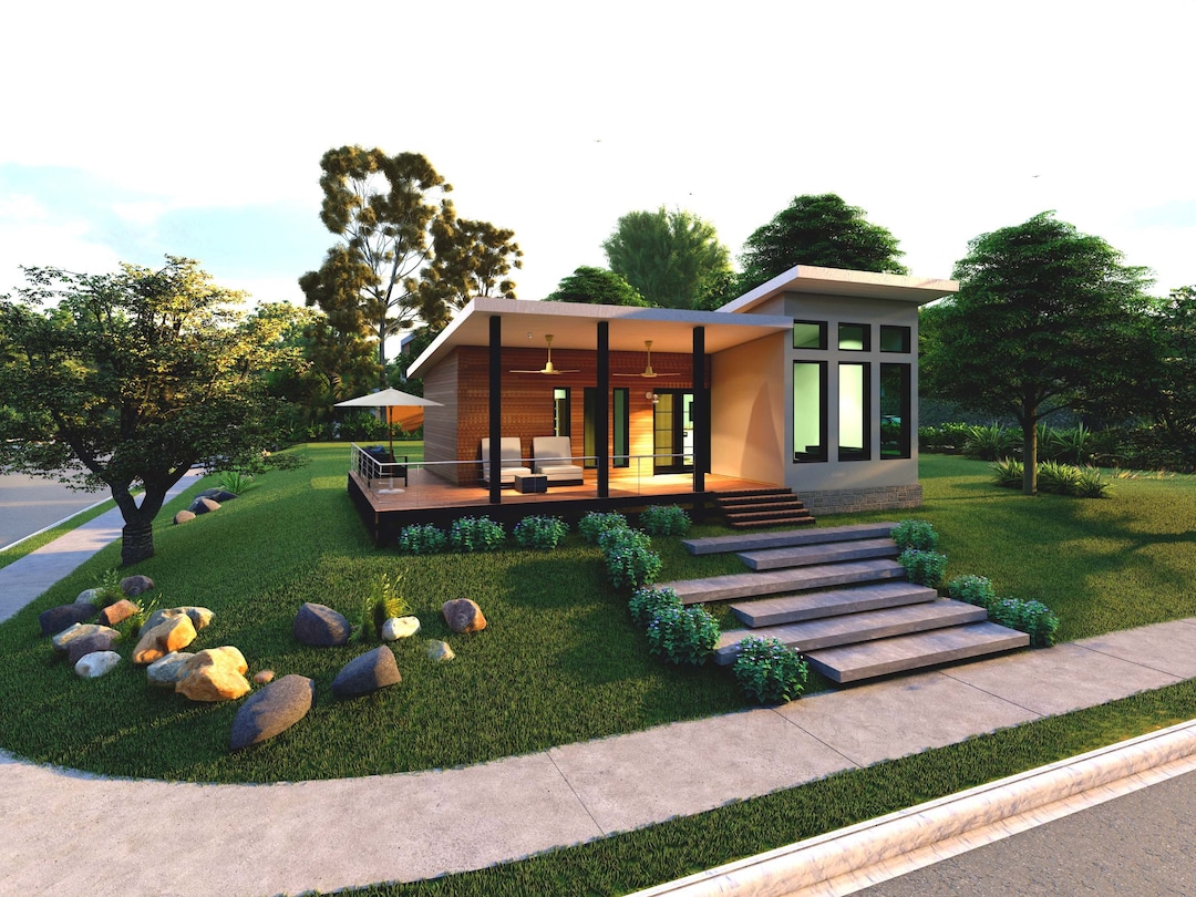 Modern and Quaint Tiny House Plan With Wrap-around Porch – 485 Sq Ft, 1 ...