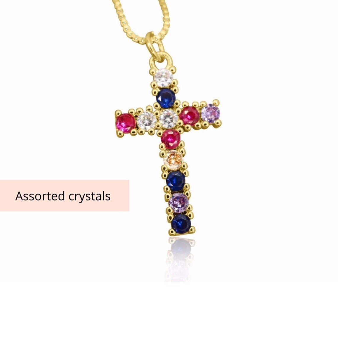 18k GOLD CROSS NECKLACE, Lords Prayer Crystal Cross Necklace Women Gold ...