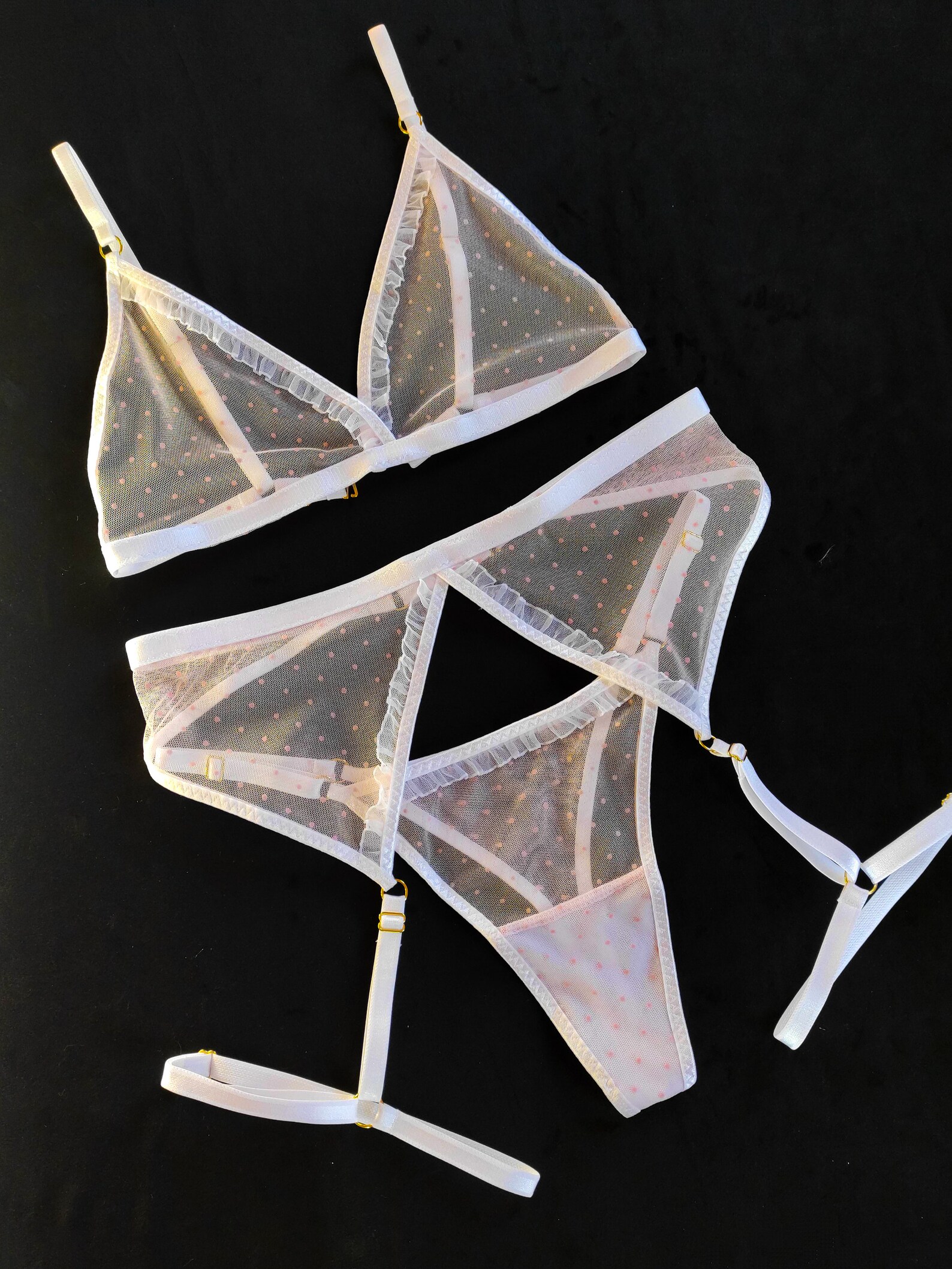 Lingerie Set GOOD MORNING ANGEL, Polka Dot Mesh - Etsy