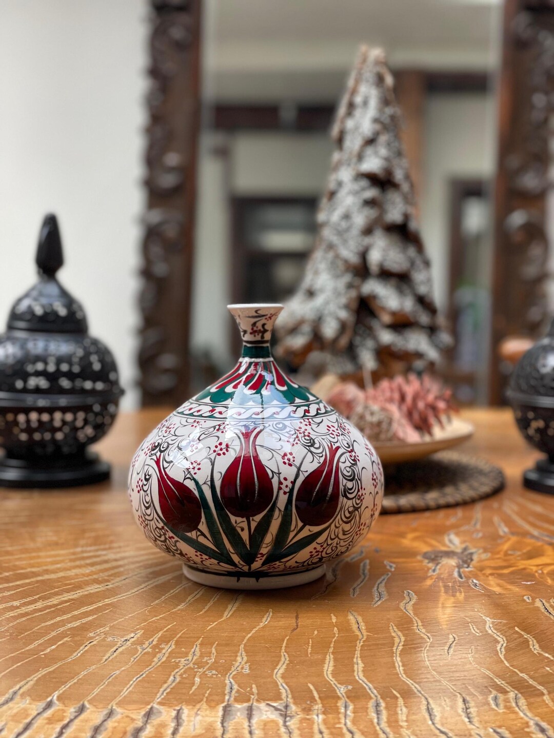 Decorative Turkish Ceramic Vase, Handmade Ceramic Colorful Vase, Lidded ...