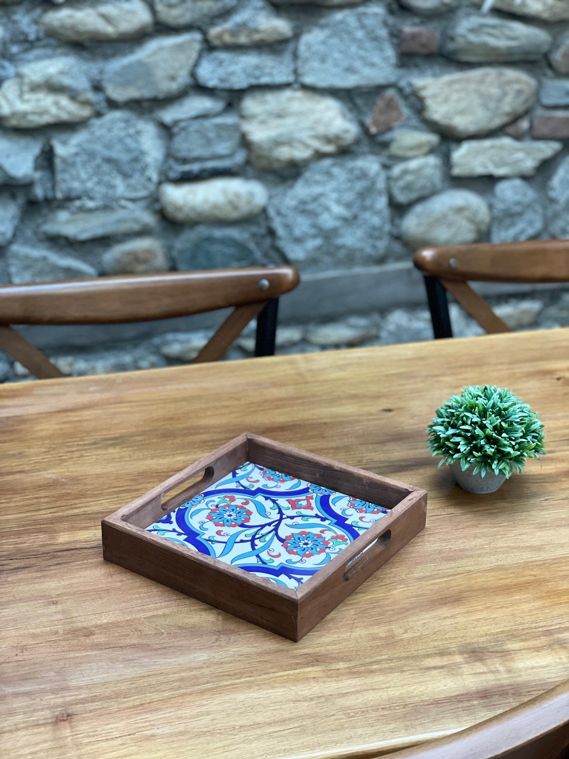 Handmade Wooden Tile Tray, Ottoman Desing Wood Tray, Decorative Serving ...