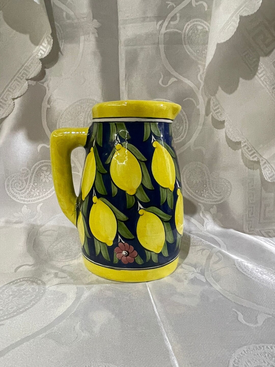 Handmade Ceramic Carafe, Lemon Embroidered Ceramic Jug, Ceramic Art ...