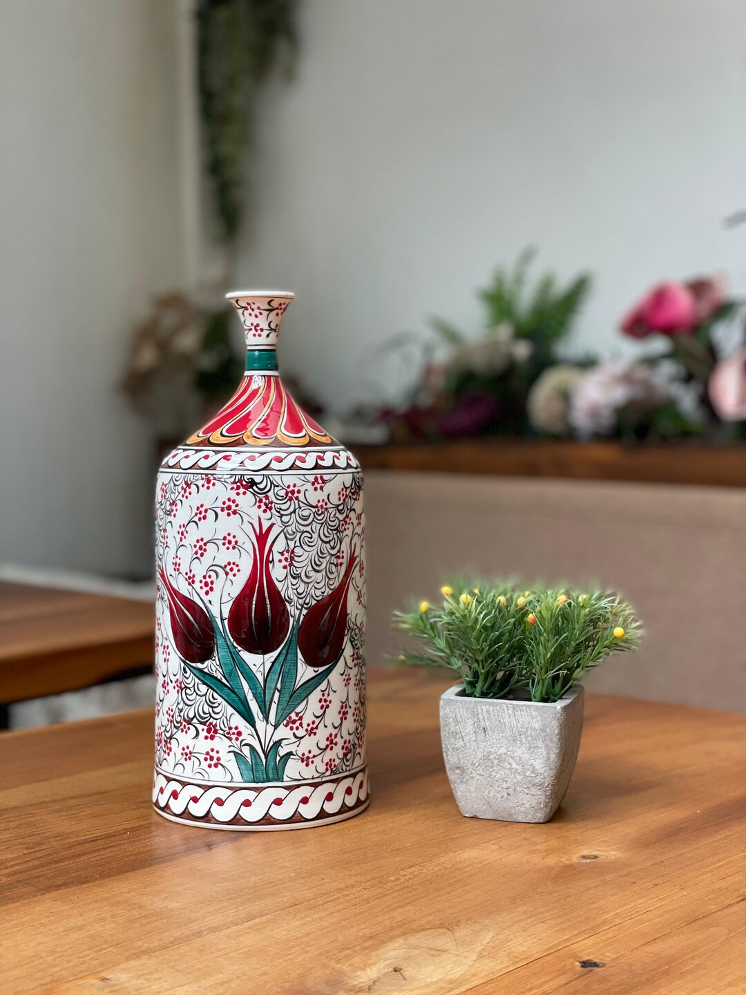 Red Ceramic Tile, Tulip Ceramic Pattern, Handmade Ceramic Vase, Ceramic ...