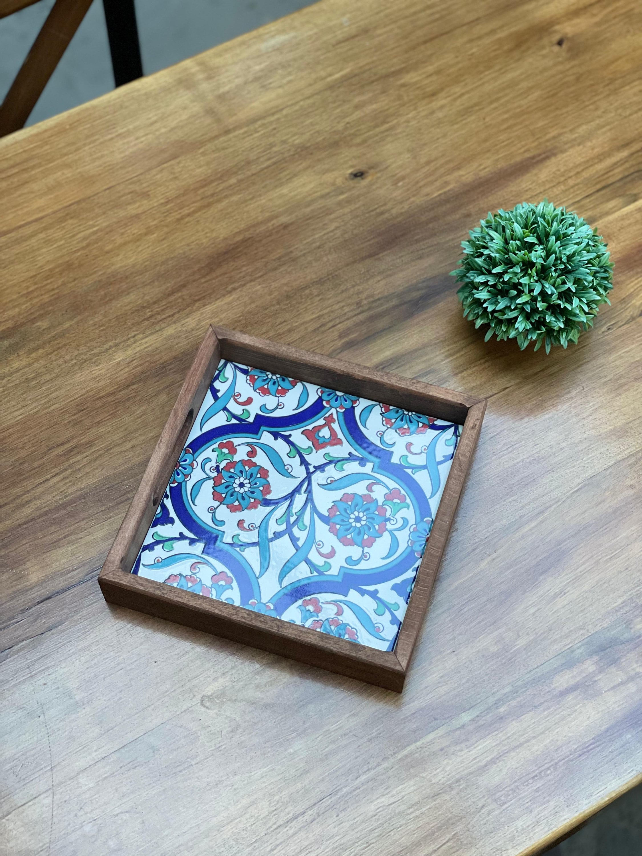 Handmade Wooden Tile Tray, Ottoman Desing Wood Tray, Decorative Serving ...