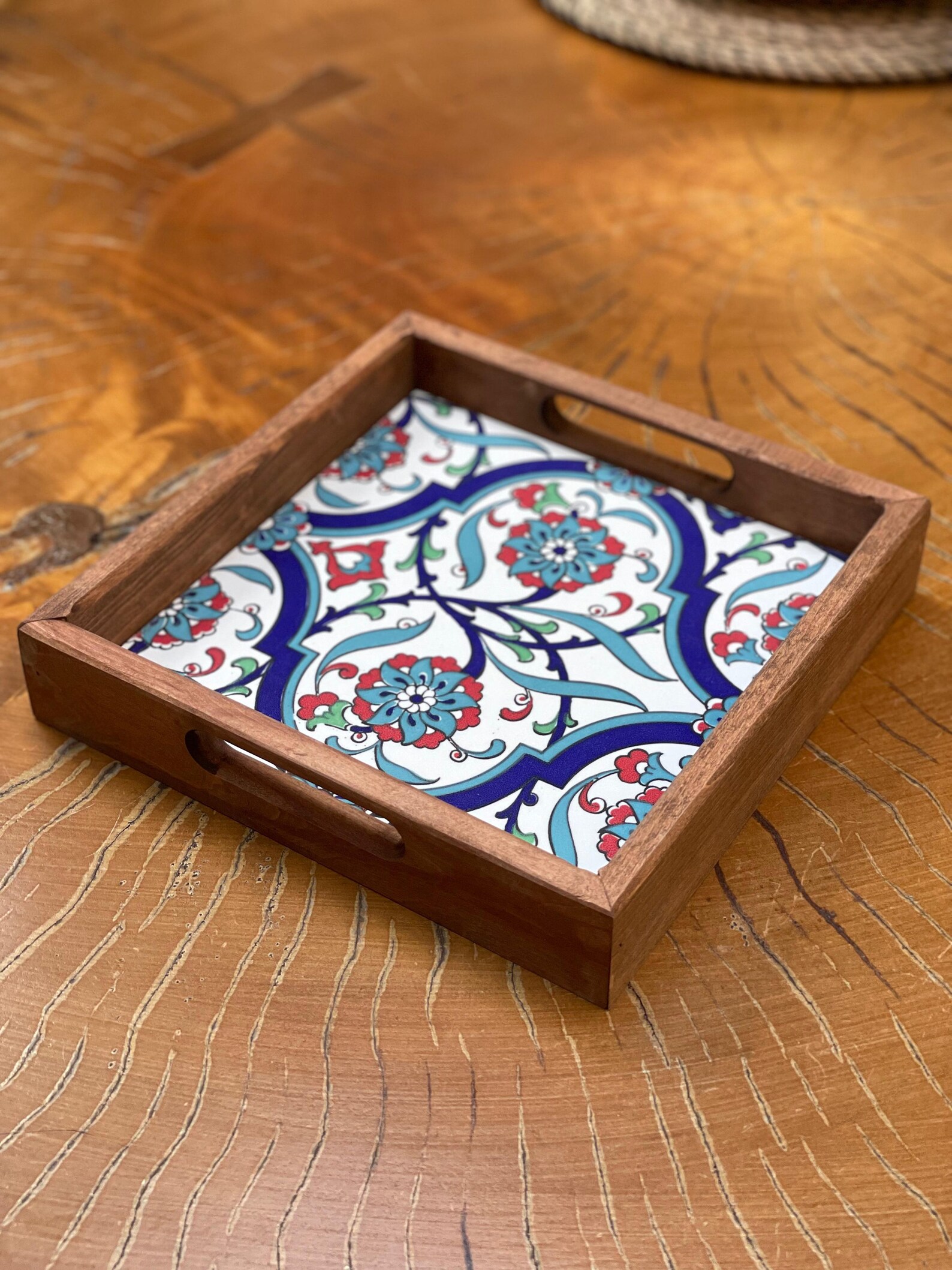 Handmade Wooden Tile Tray, Ottoman Desing Wood Tray, Decorative Serving ...