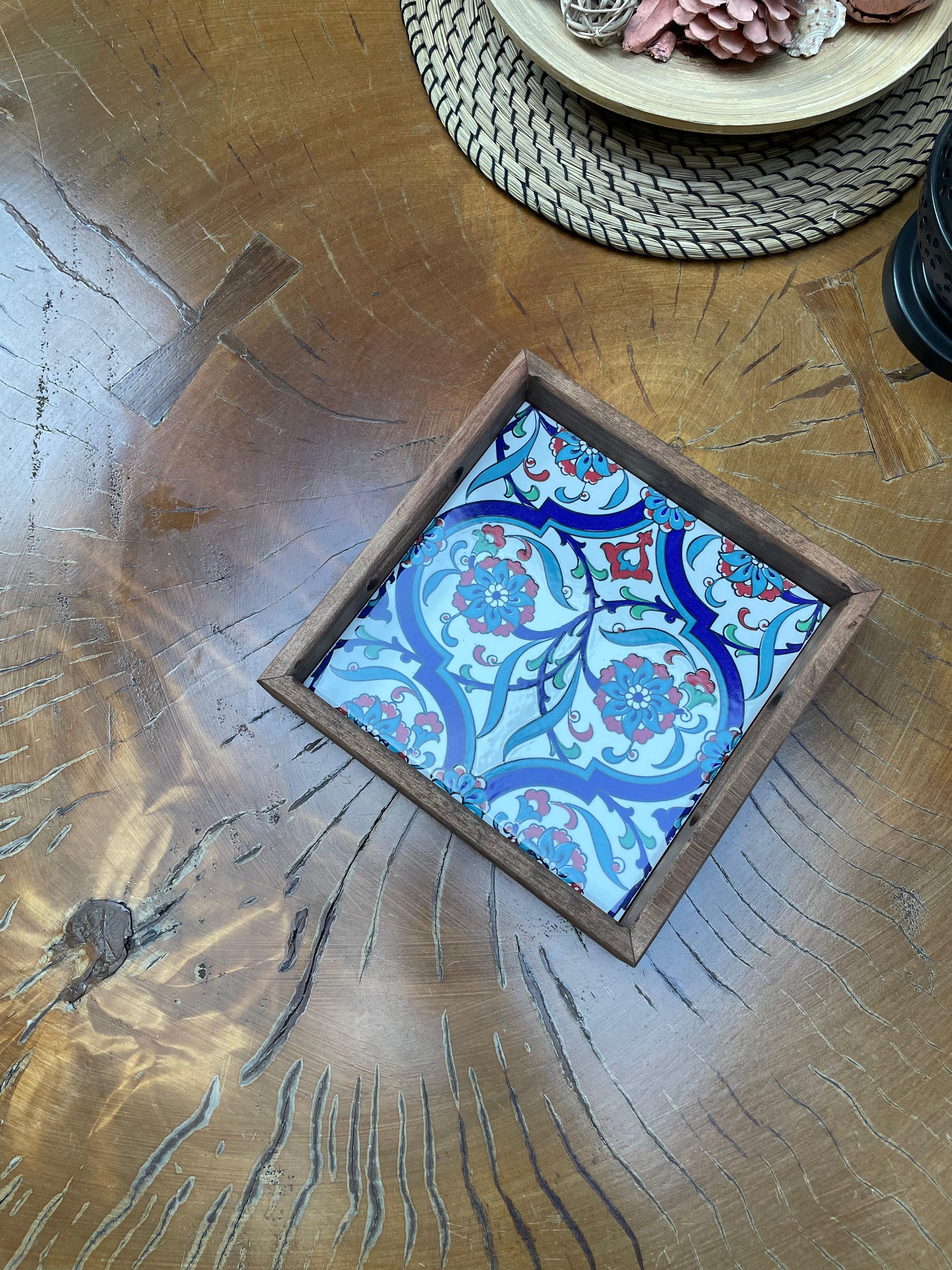Handmade Wooden Tile Tray, Ottoman Desing Wood Tray, Decorative Serving ...