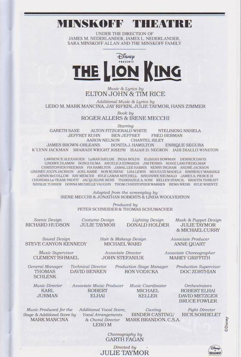 The Lion King Cast Signed Autographed Playbill - Etsy