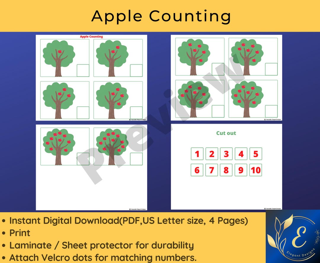 Apple Counting for Preschool and Kindergarten Kids - Etsy