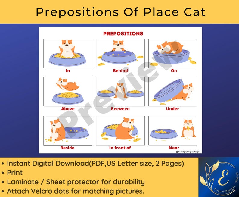 Prepositions Cat Matching for Preschool and Kindergarten Kids - Etsy
