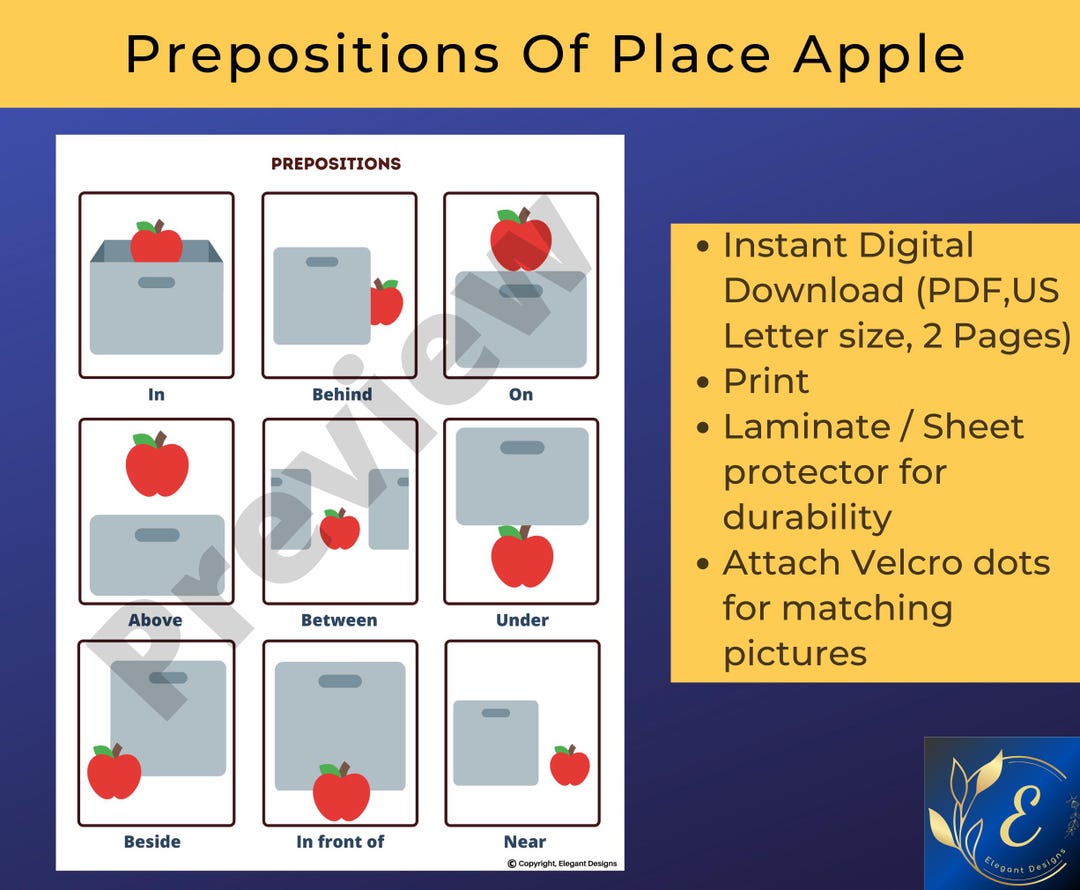 Prepositions Apples Matching for Preschool and Kindergarten Kids - Etsy
