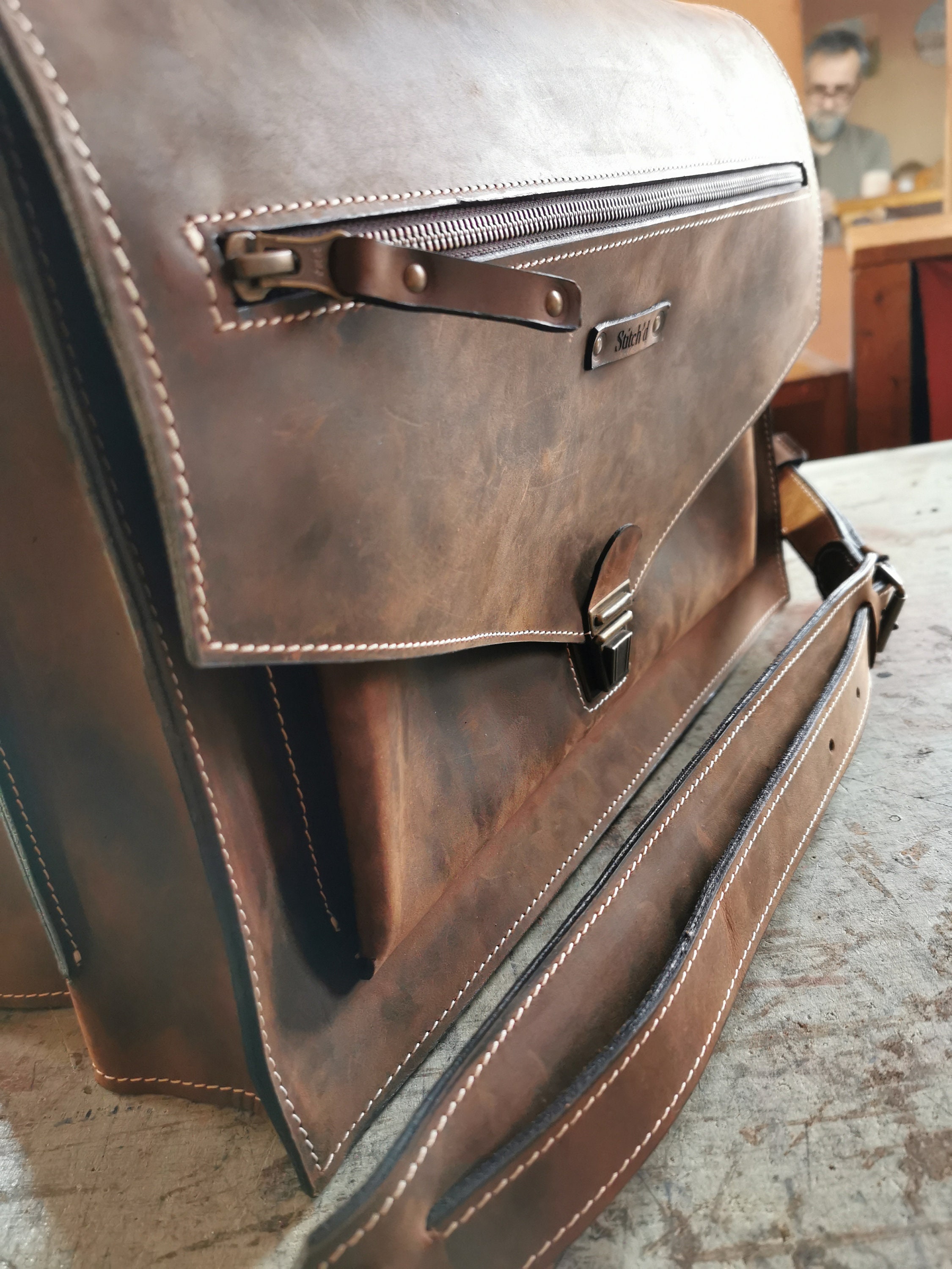 Handmade Leather Briefcase Office Leather Bag 15' Inch - Etsy