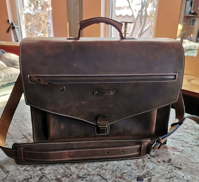Handmade Leather Briefcase Office Leather Bag 15' Inch - Etsy