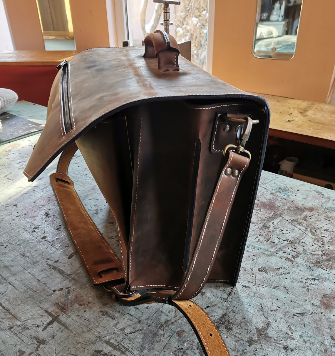 Handmade Leather Briefcase Office Leather Bag 15' Inch - Etsy