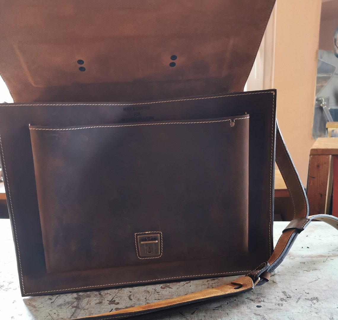 Handmade Leather Briefcase Office Leather Bag 15' Inch - Etsy