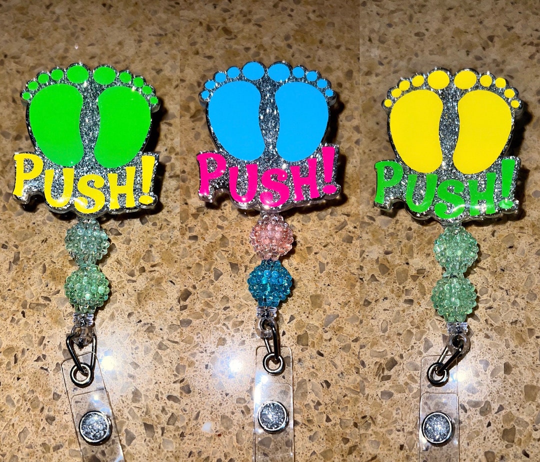 Push/ Baby Feet ID Badge Holder/ Badge Reel - Etsy