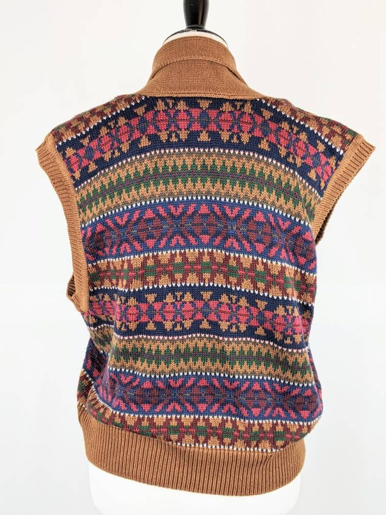 Aztec Navajo Print Shawl Collar Brown Buttoned Sweater Vest - Etsy