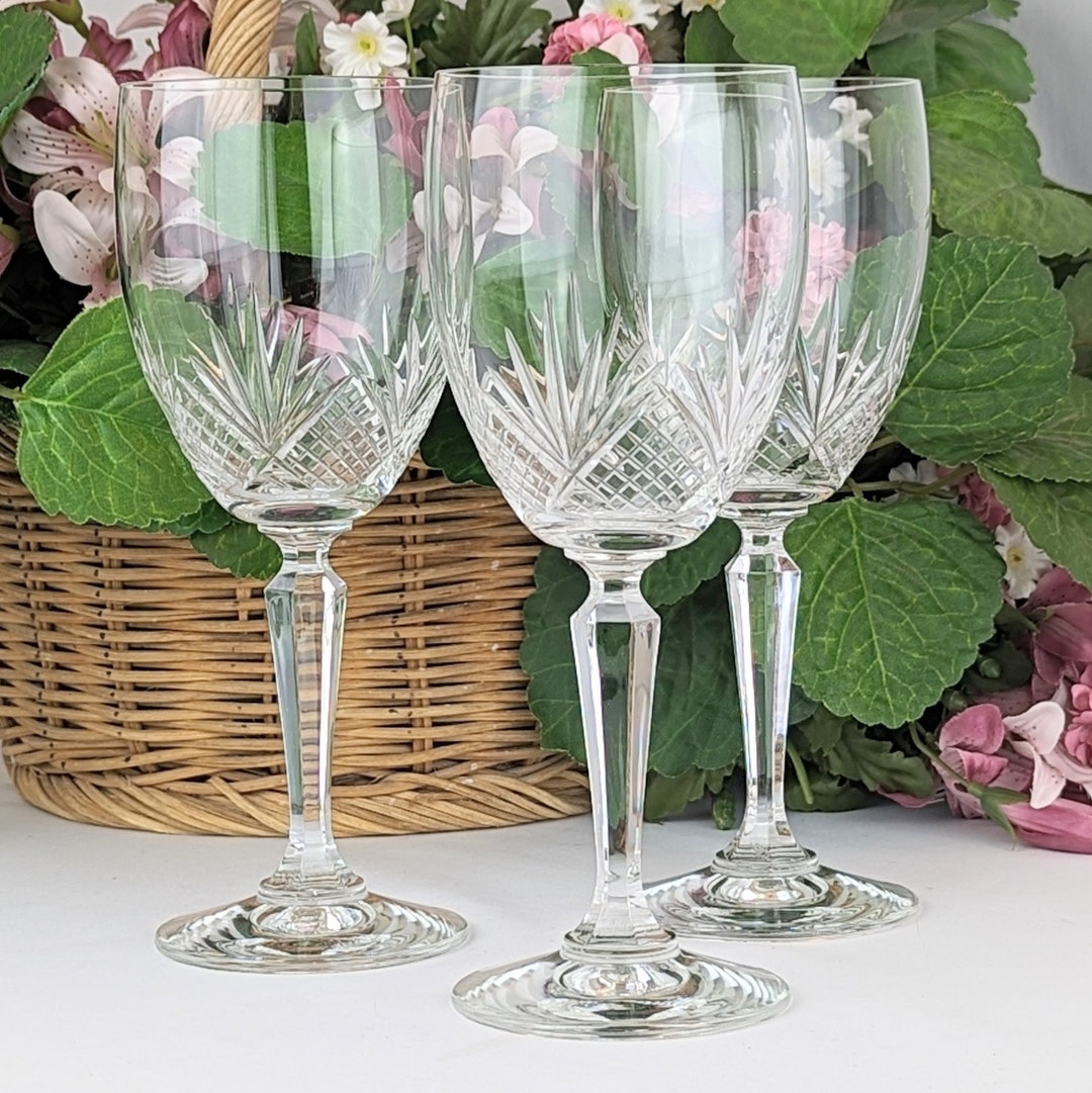 Set of 3 Clear Cut Crystal Water Glasses Vintage Oneida Downing Street ...