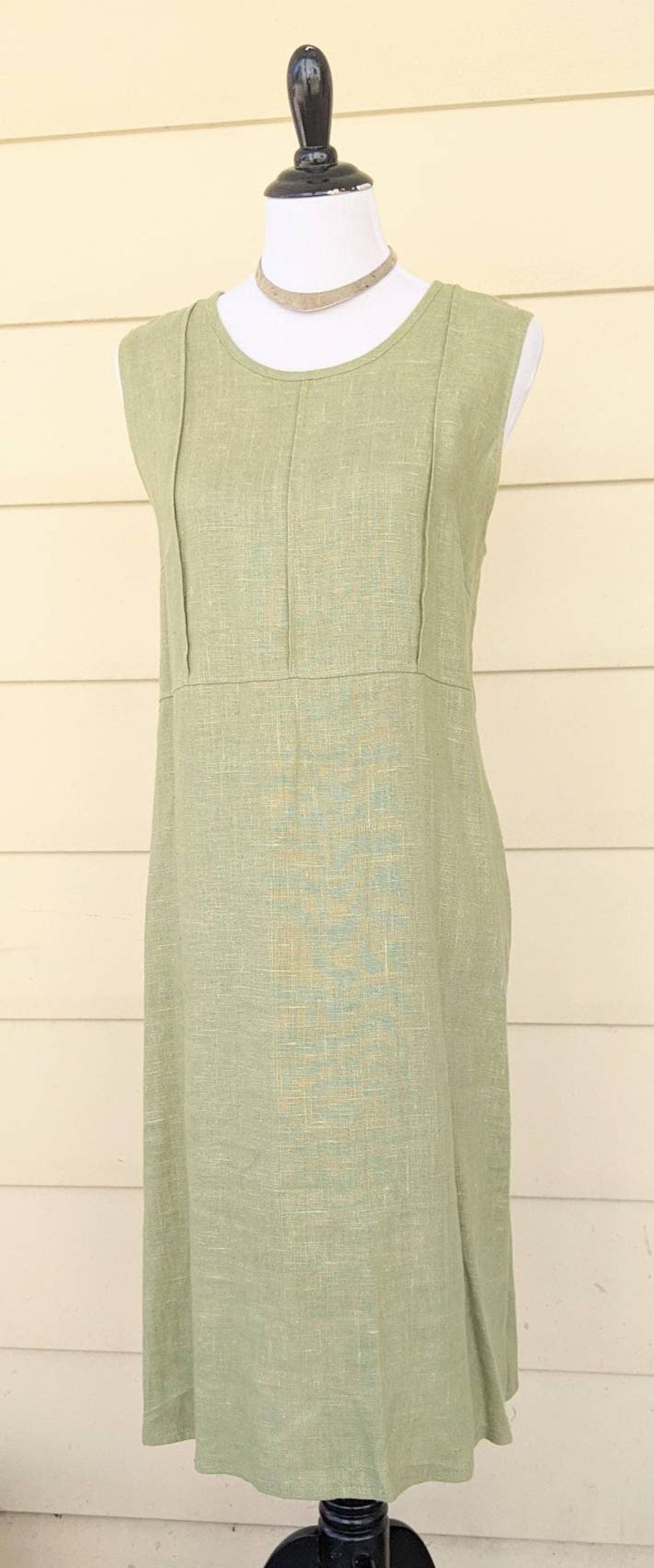 Women's Olive Green Linen Knee-length Sleeveless Shift - Etsy