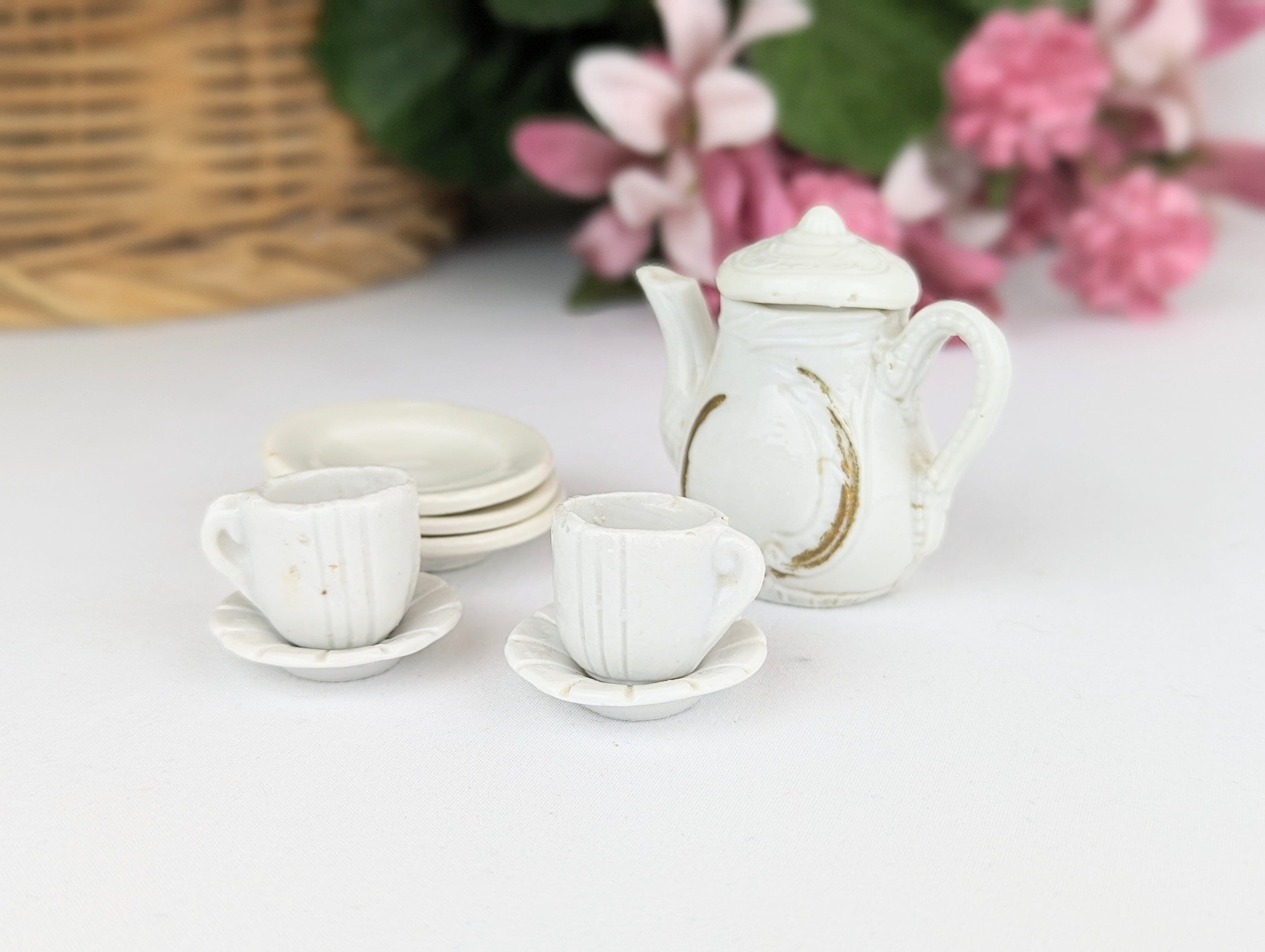Antique White Porcelain Miniature Tea Set 9pc Dollhouse Tea - Etsy