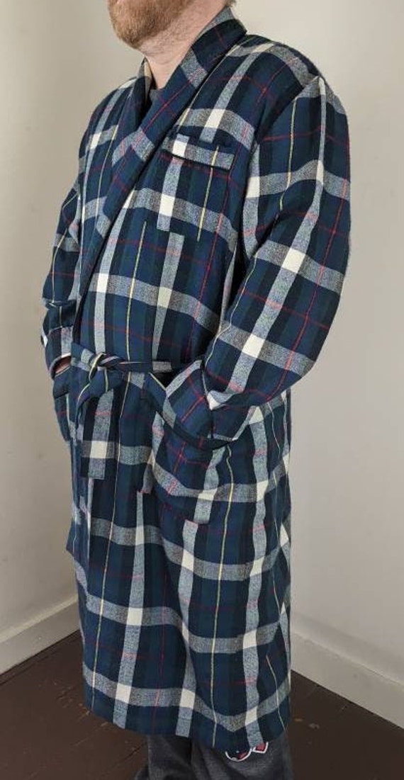 Vintage Men's 1960s Blue Tartan Plaid Robe | Vtg Mens… - Gem