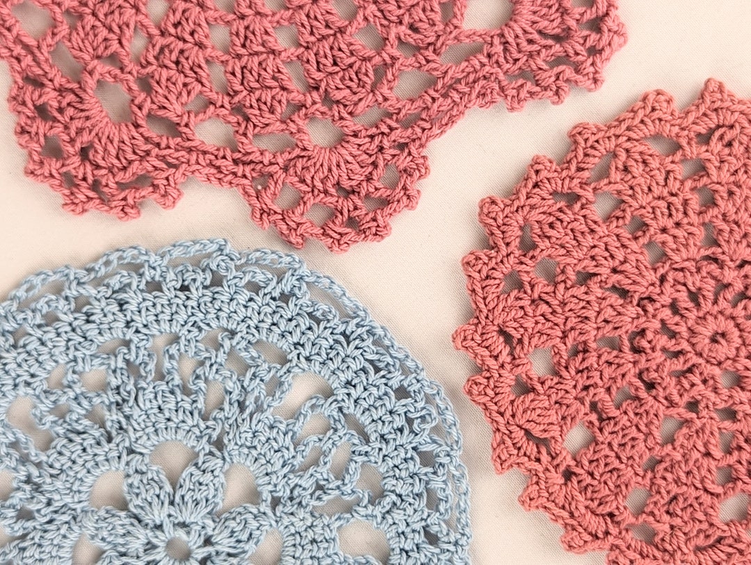Set of 4 Pink and Blue Crochet Doilies Table Coasters Trivets | Vintage ...
