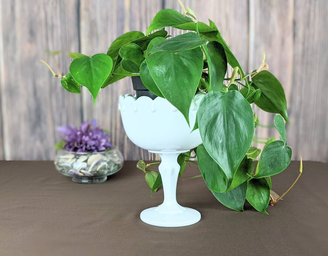 Large White Milk Glass Compote Pedestal Vase Planter Indiana Glass ...