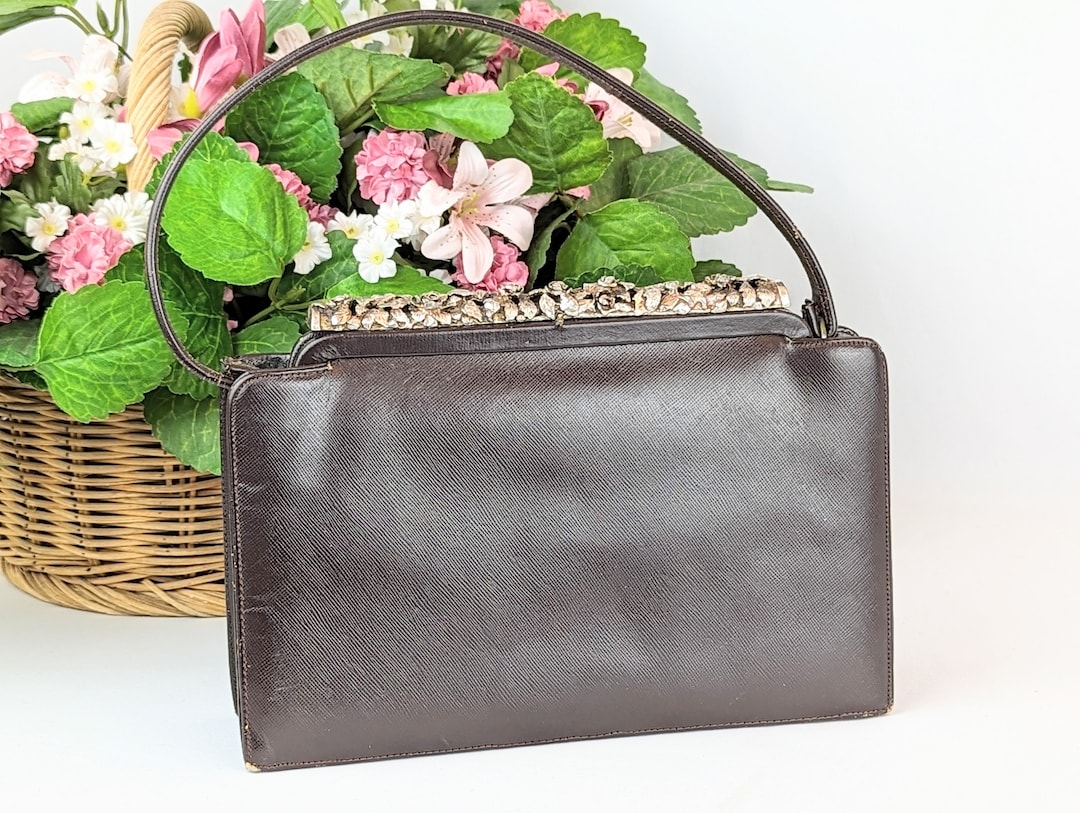 Vintage Dark Chocolate Brown Top Handle Handbag | Ladies Brown Faux ...