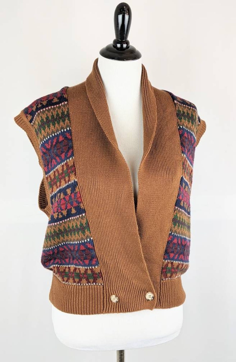 Aztec Navajo Print Shawl Collar Brown Buttoned Sweater Vest - Etsy