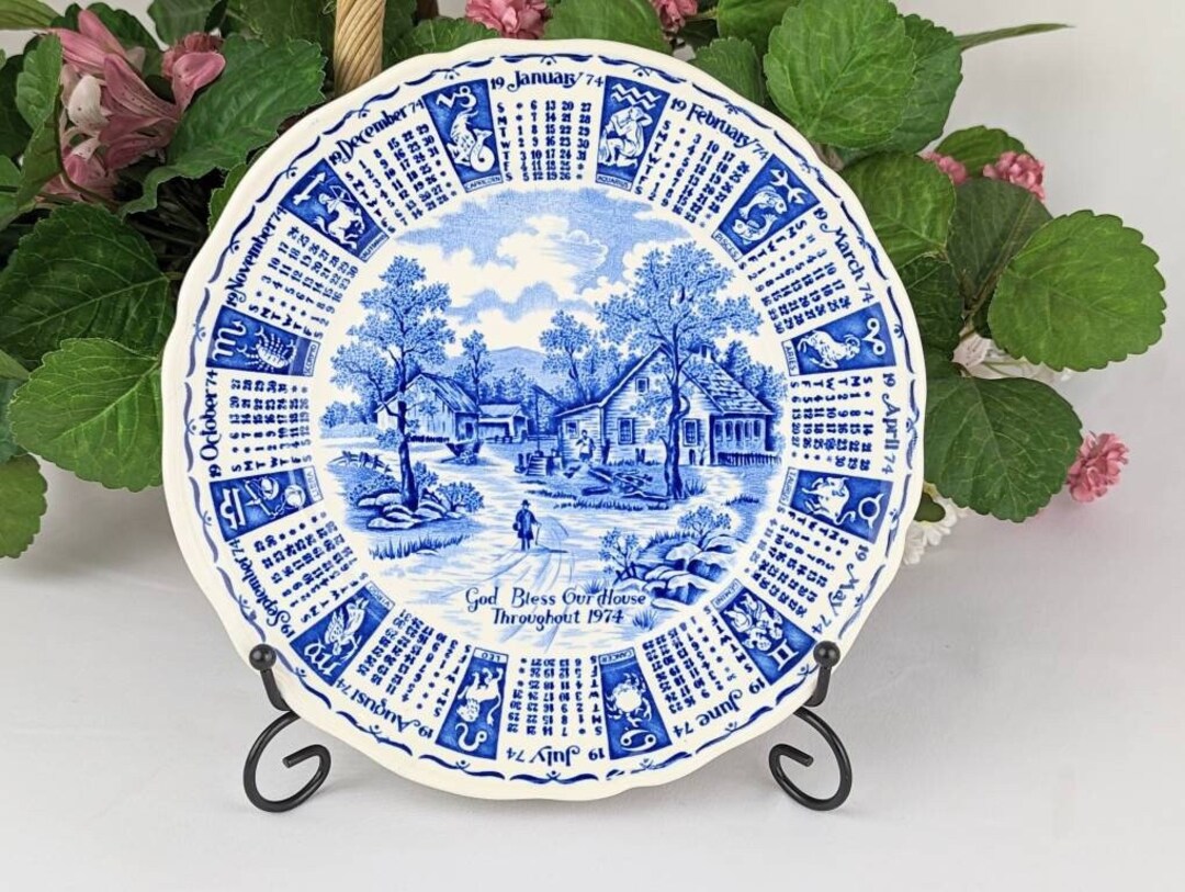 Vintage Bless This House Blue White Decorative Wall Plate 1974 ...