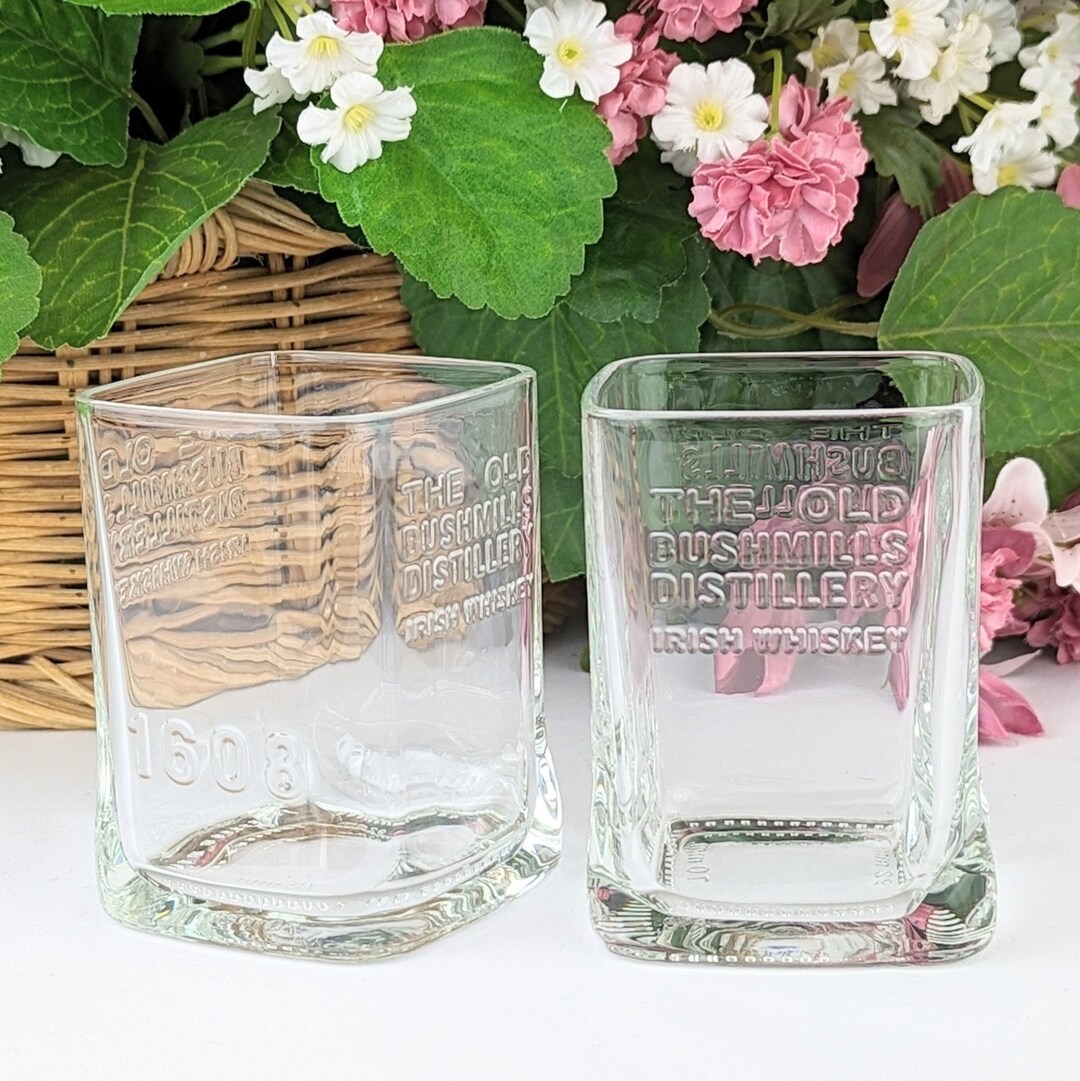 Two Square Bushmills Whiskey Glasses Pair of Bushmills Old Distillery ...
